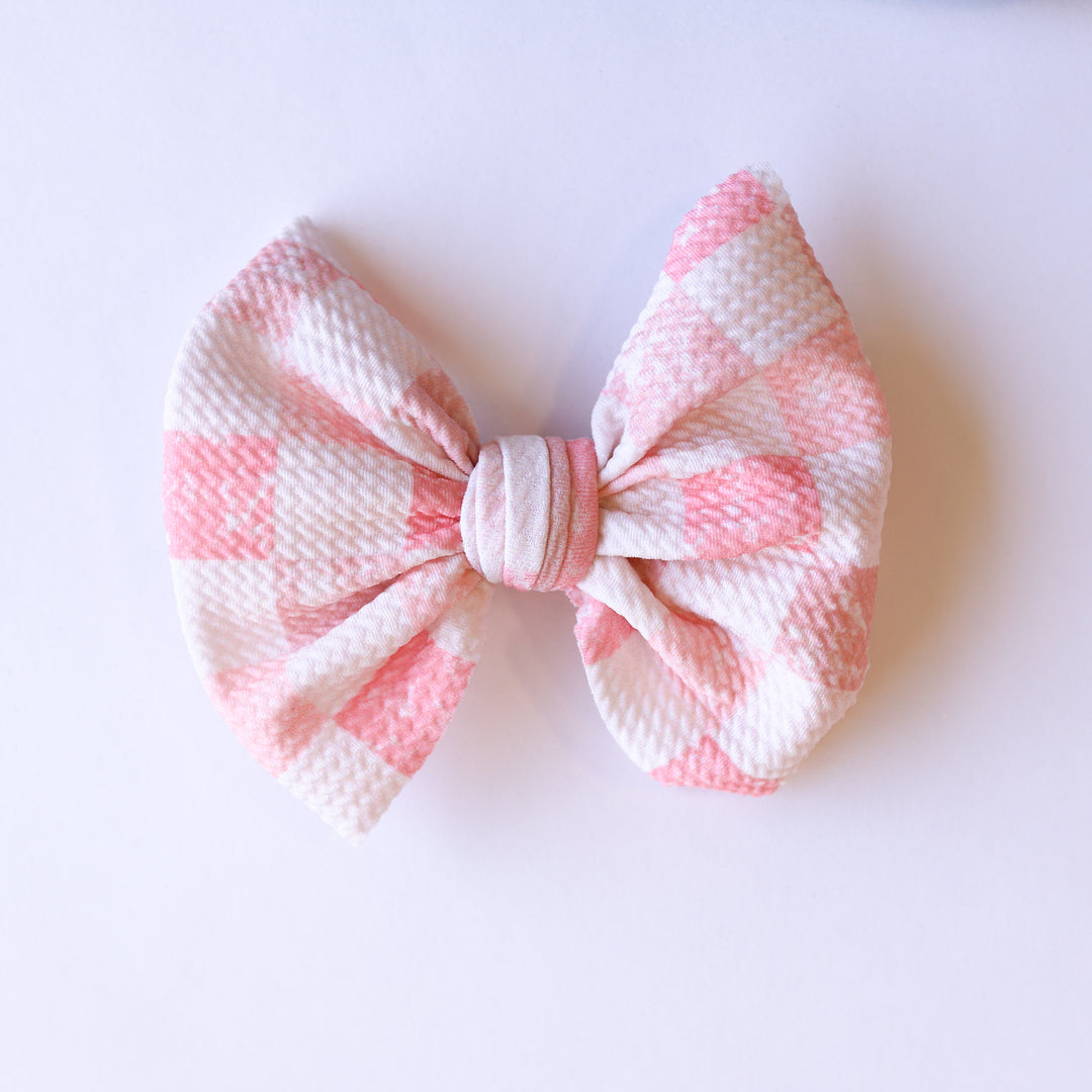 Baby Pink Checkers Bow – little lopers